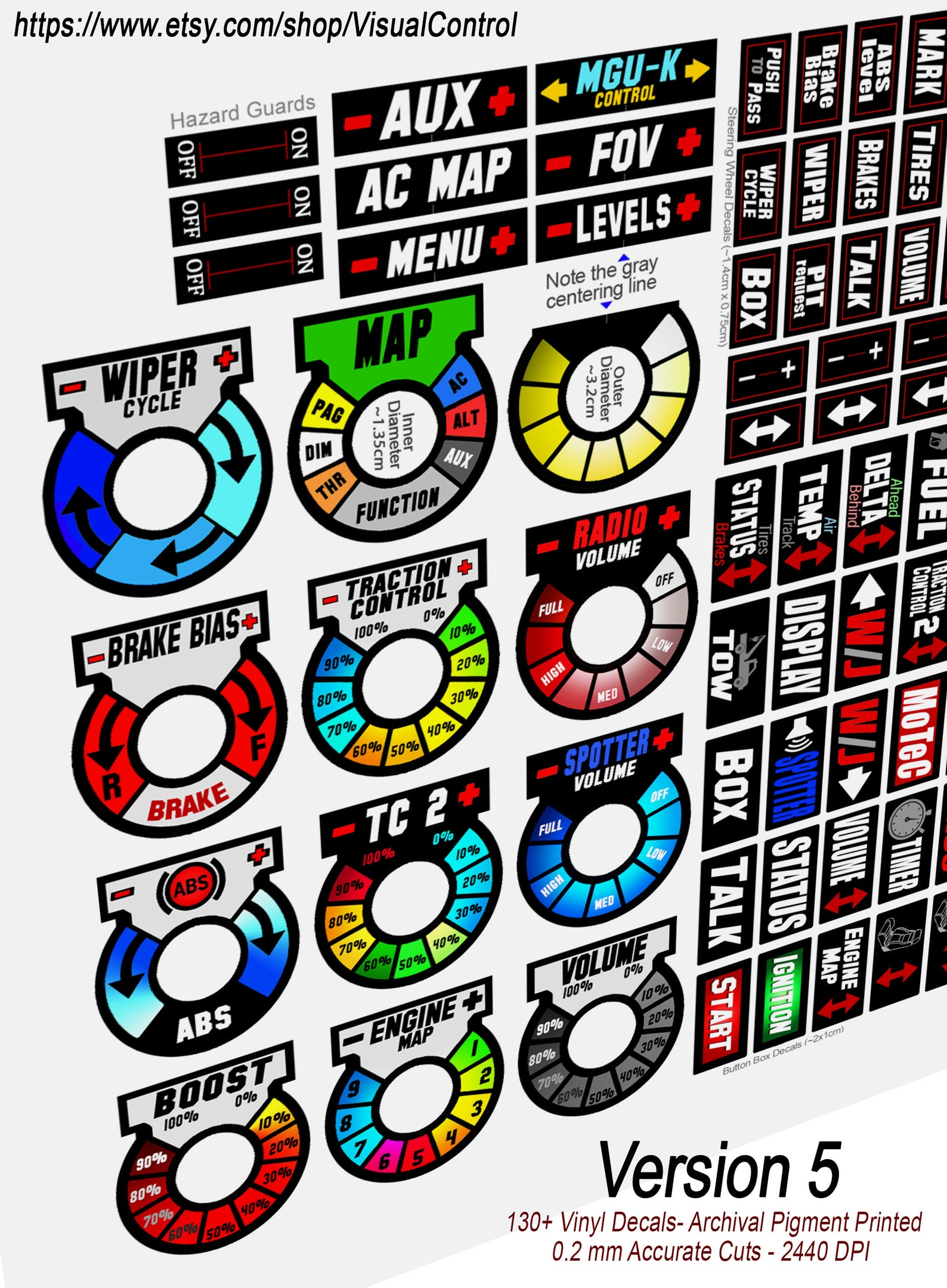 Semi-gloss Button Box/steering Wheels sim Racing Decals V5 - Etsy Sweden