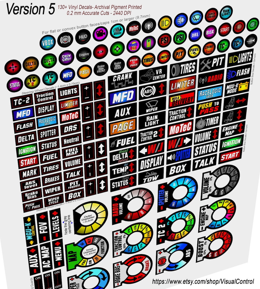 Semi-gloss Button Box/steering Wheels sim Racing Decals V5 - Etsy
