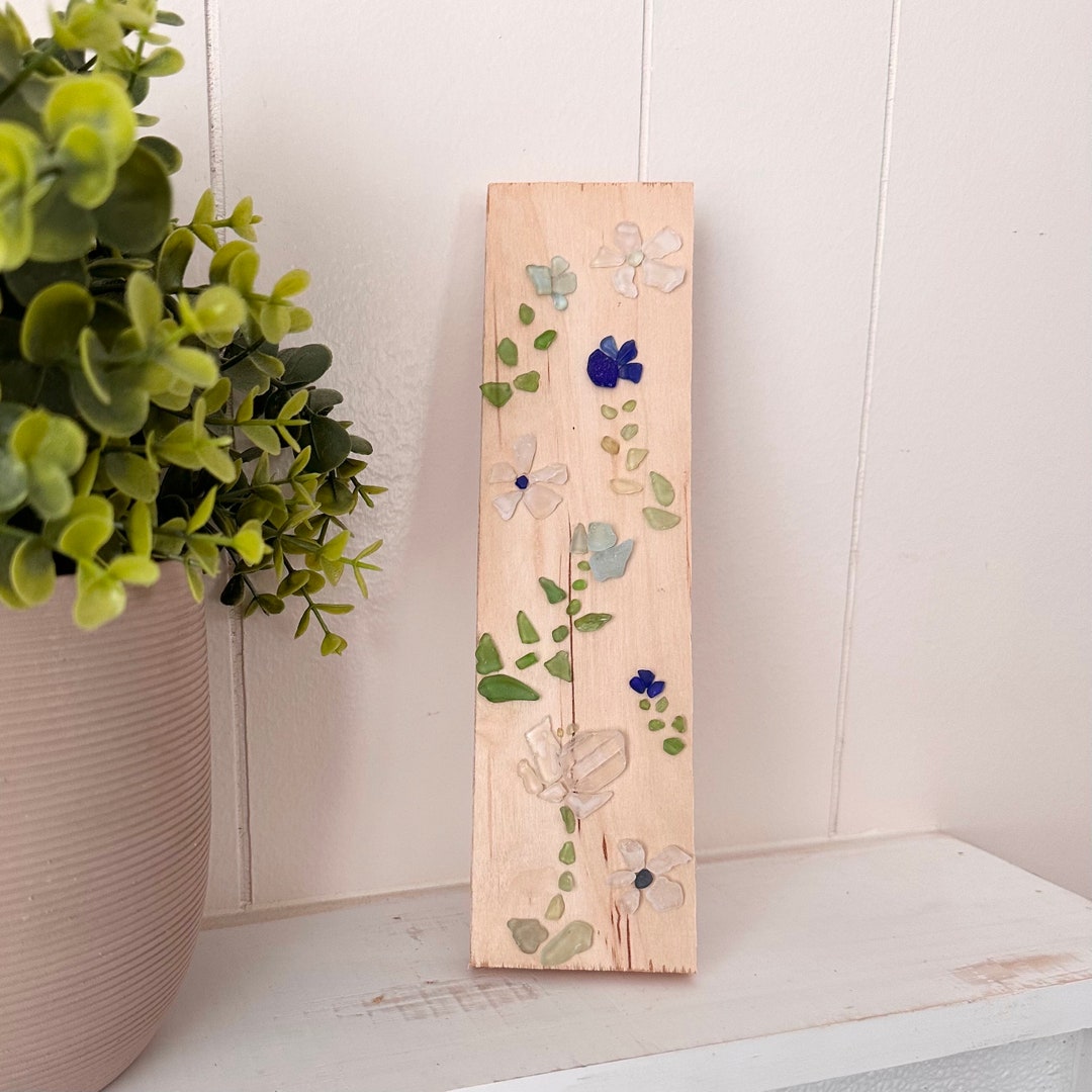 Sea Glass, Reclaimed Wood, Wildflower Art, Nature Art, Garden Gift ...