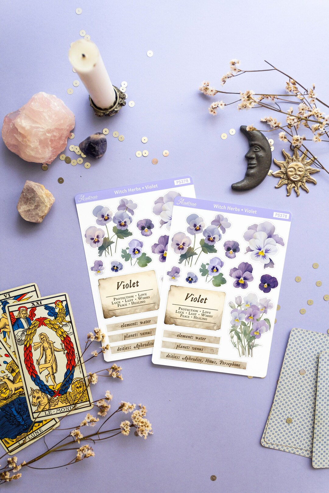 Violet Flower Sticker Sheet, Flower Witch Herbs Grimoire Stickers ...