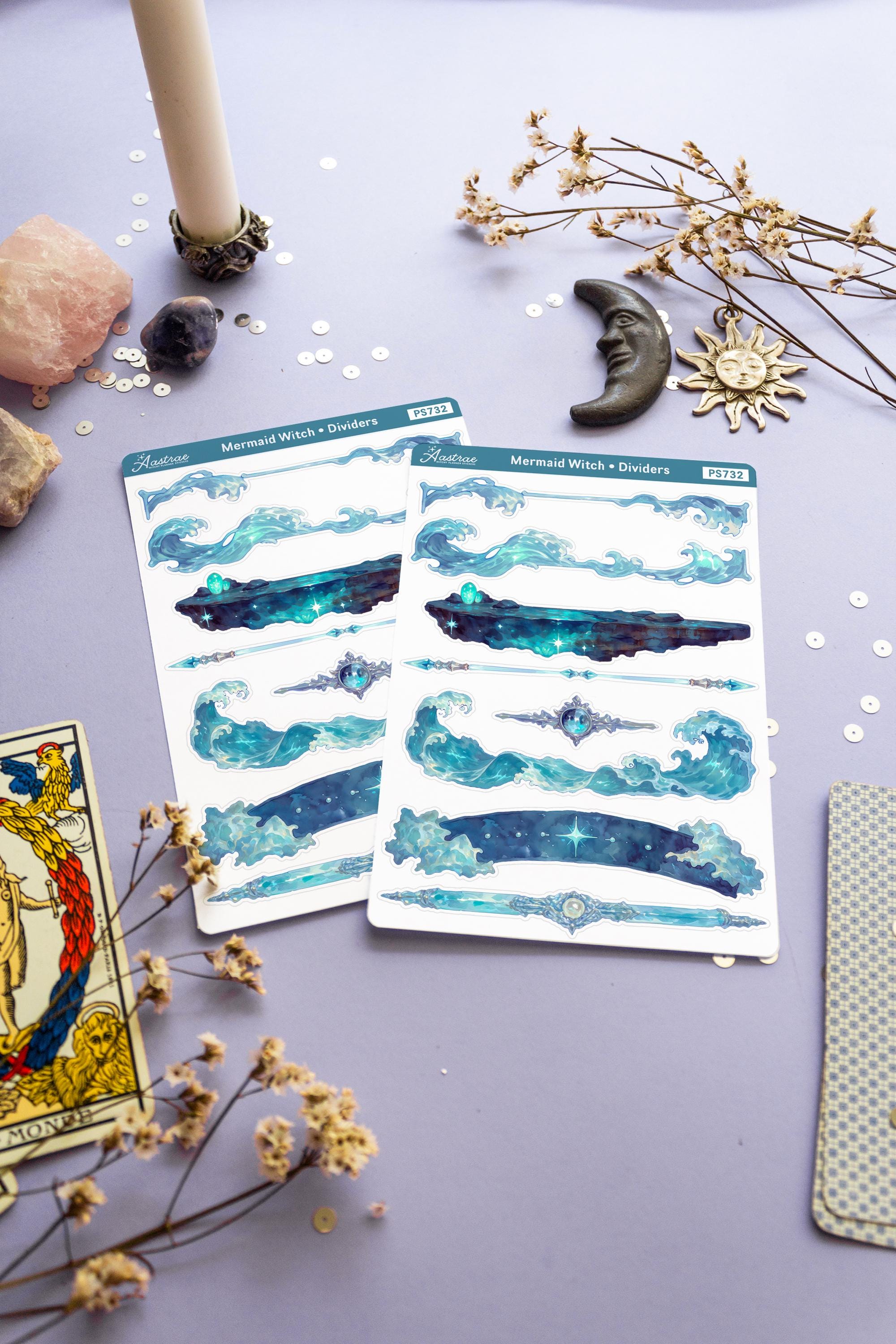 Witchy Wave Divider Stickers, Ocean Mermaid Planner Dividers, Dark ...