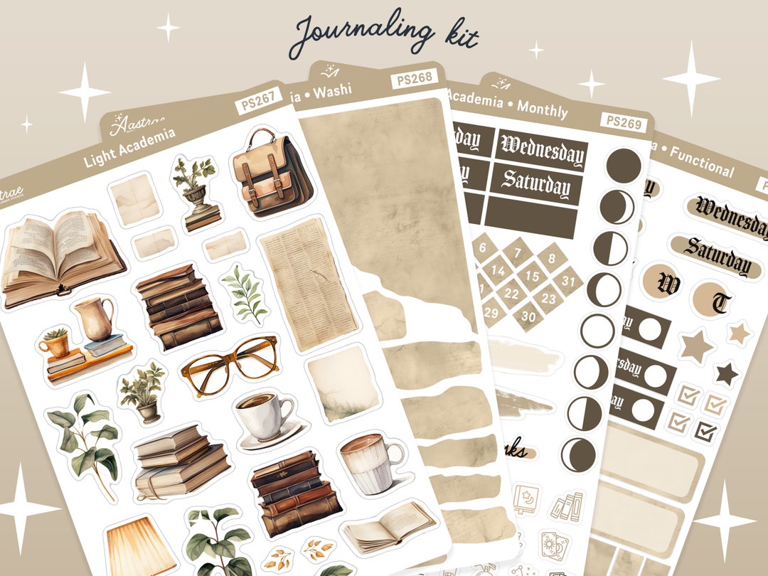 Light Academia Stickers, Vintage Aesthetic Journal Stickers, Monthly ...