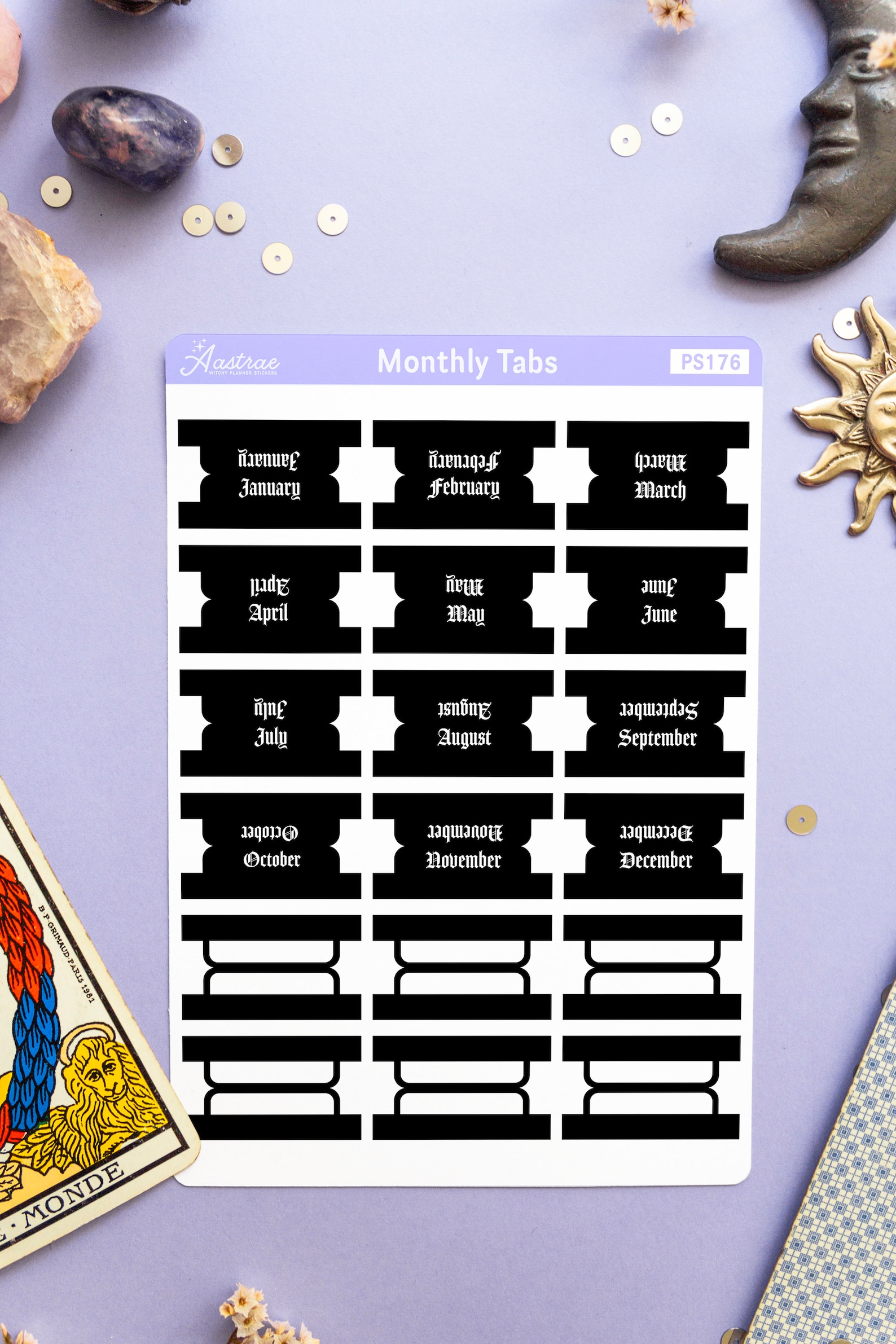 Goth Month Tabs for Planner, Monthly Tabs Stickers, Black Tab Divider ...