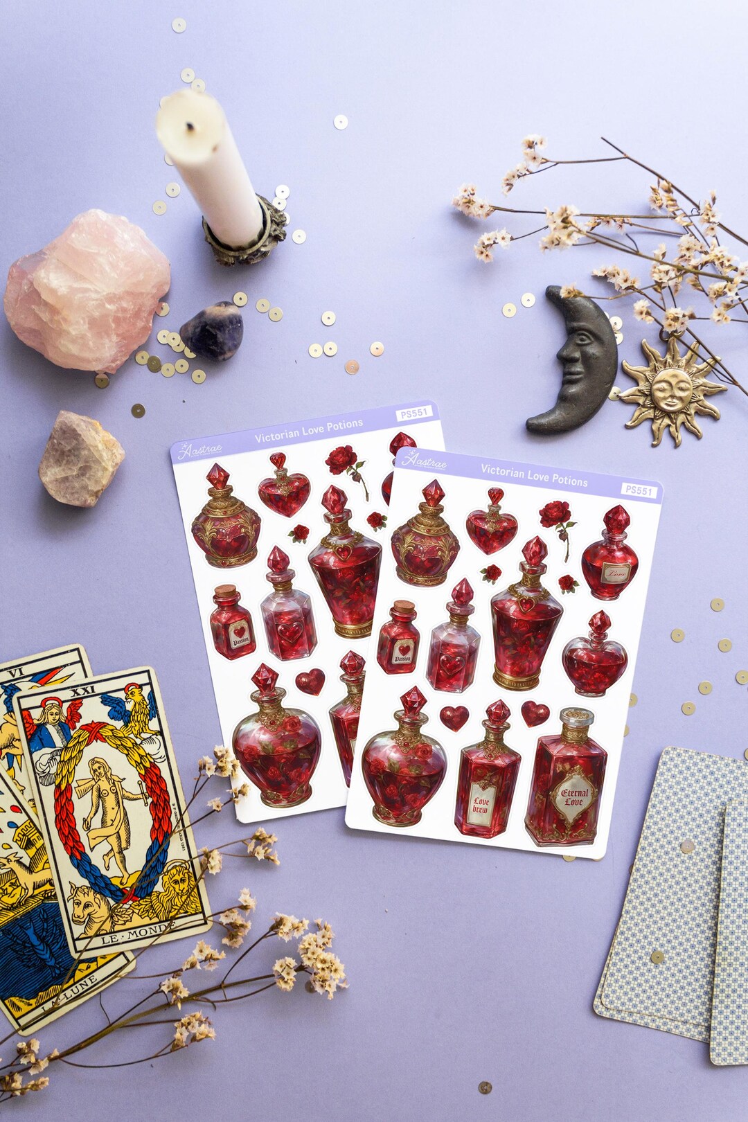 Red Victorian Love Potion Bottles Sticker Sheet, Witchy Grimoire Deco ...