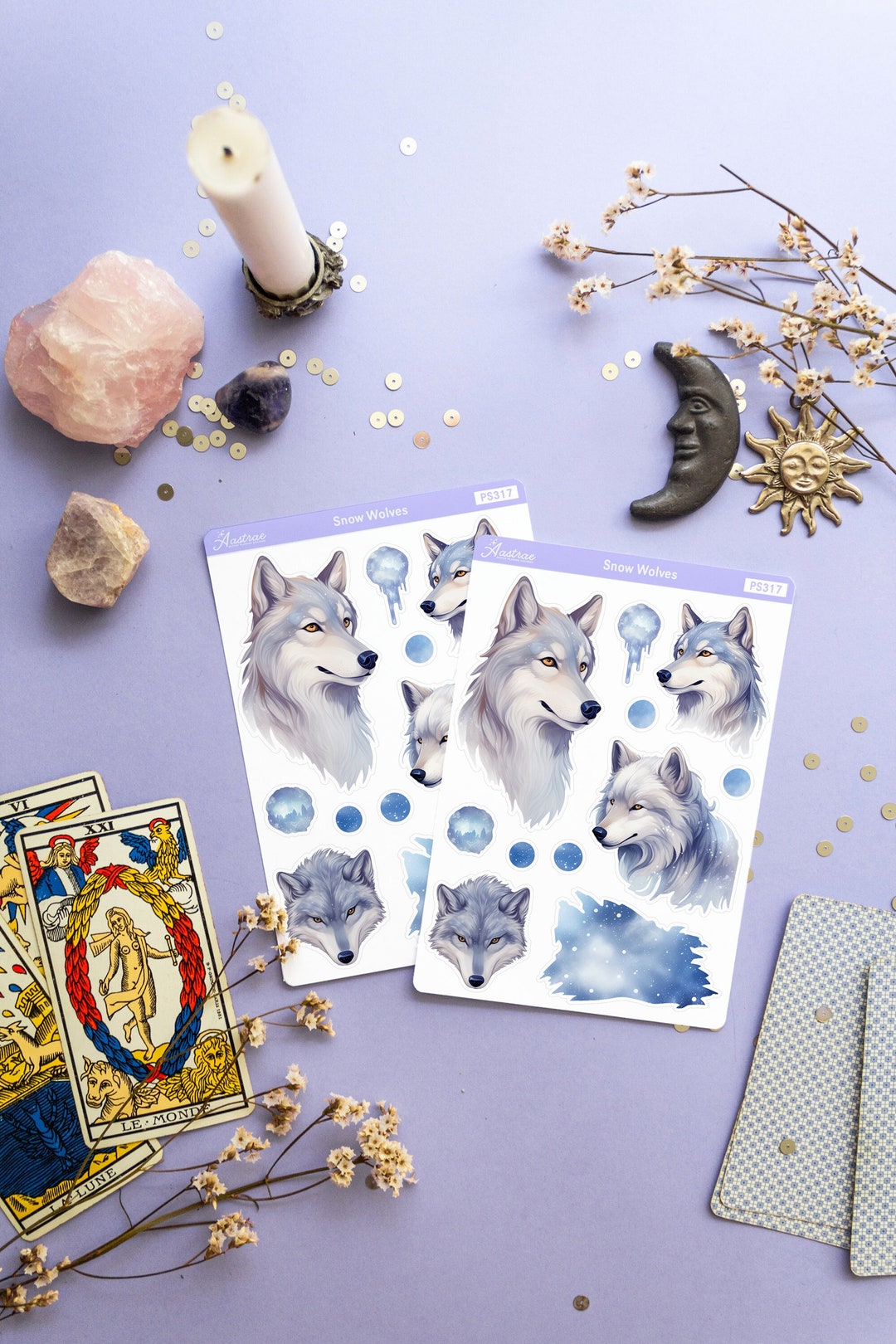 Winter Snow Wolf Stickers, Wolves Planner Stickers, Witchy Animal ...