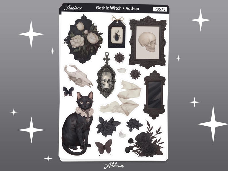 Goth Witch Planner Sticker Sheet Kit, Witchy Bujo Stickers, Gothic ...