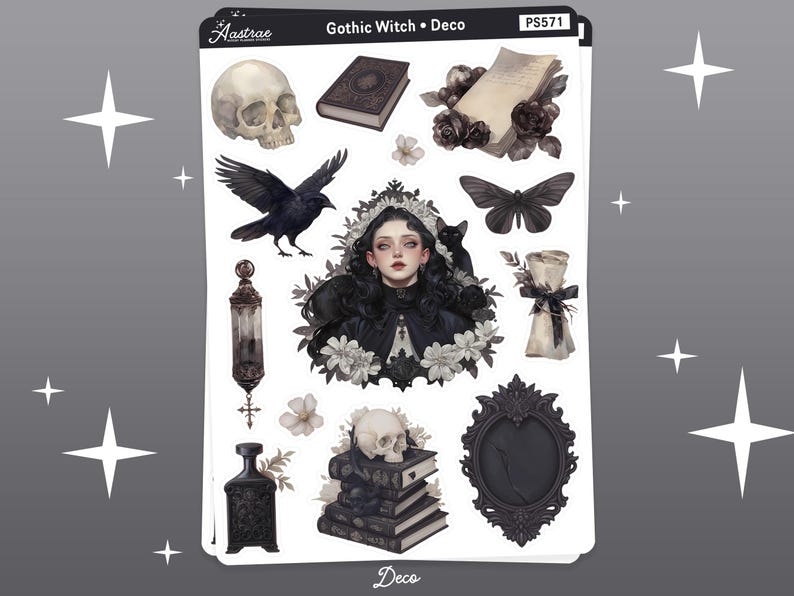 Goth Witch Planner Sticker Sheet Kit, Witchy Bujo Stickers, Gothic ...