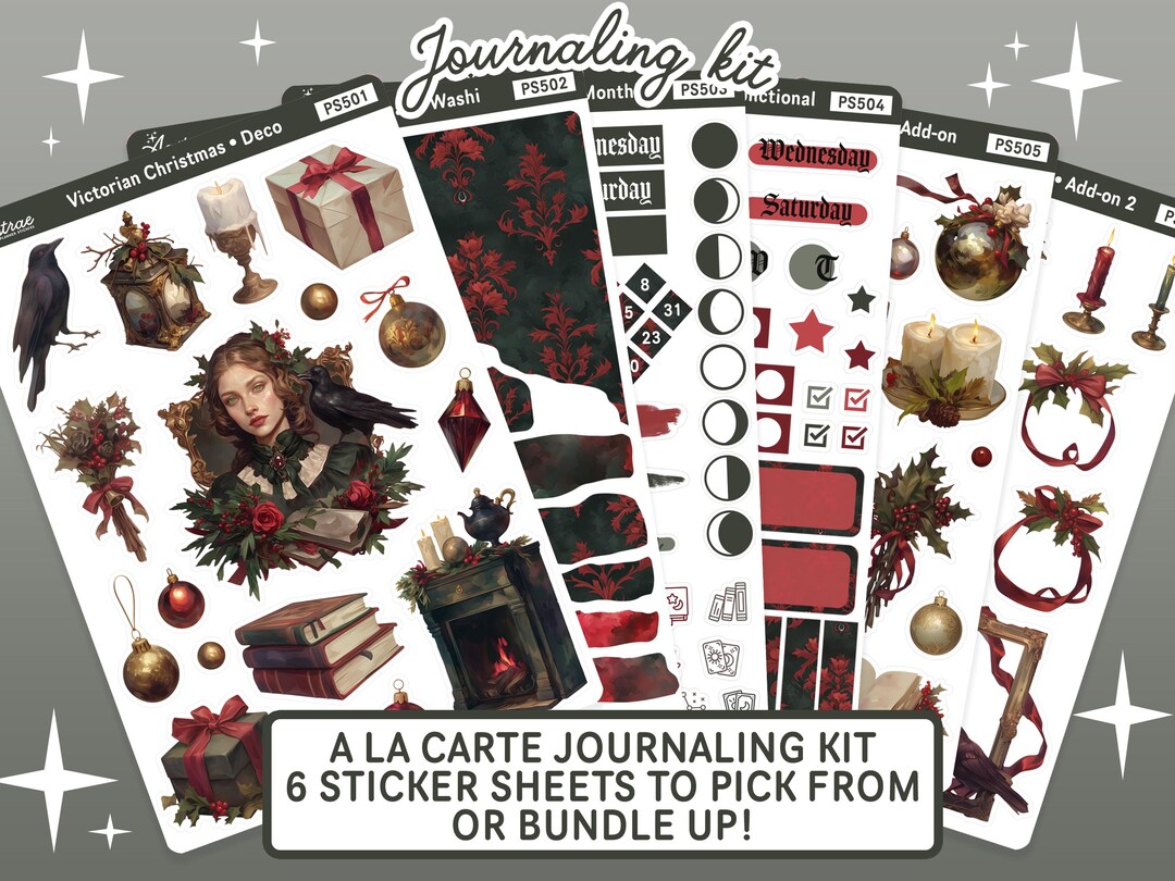 Victorian Christmas Journaling Sticker Kit, Dark Christmas Planner ...
