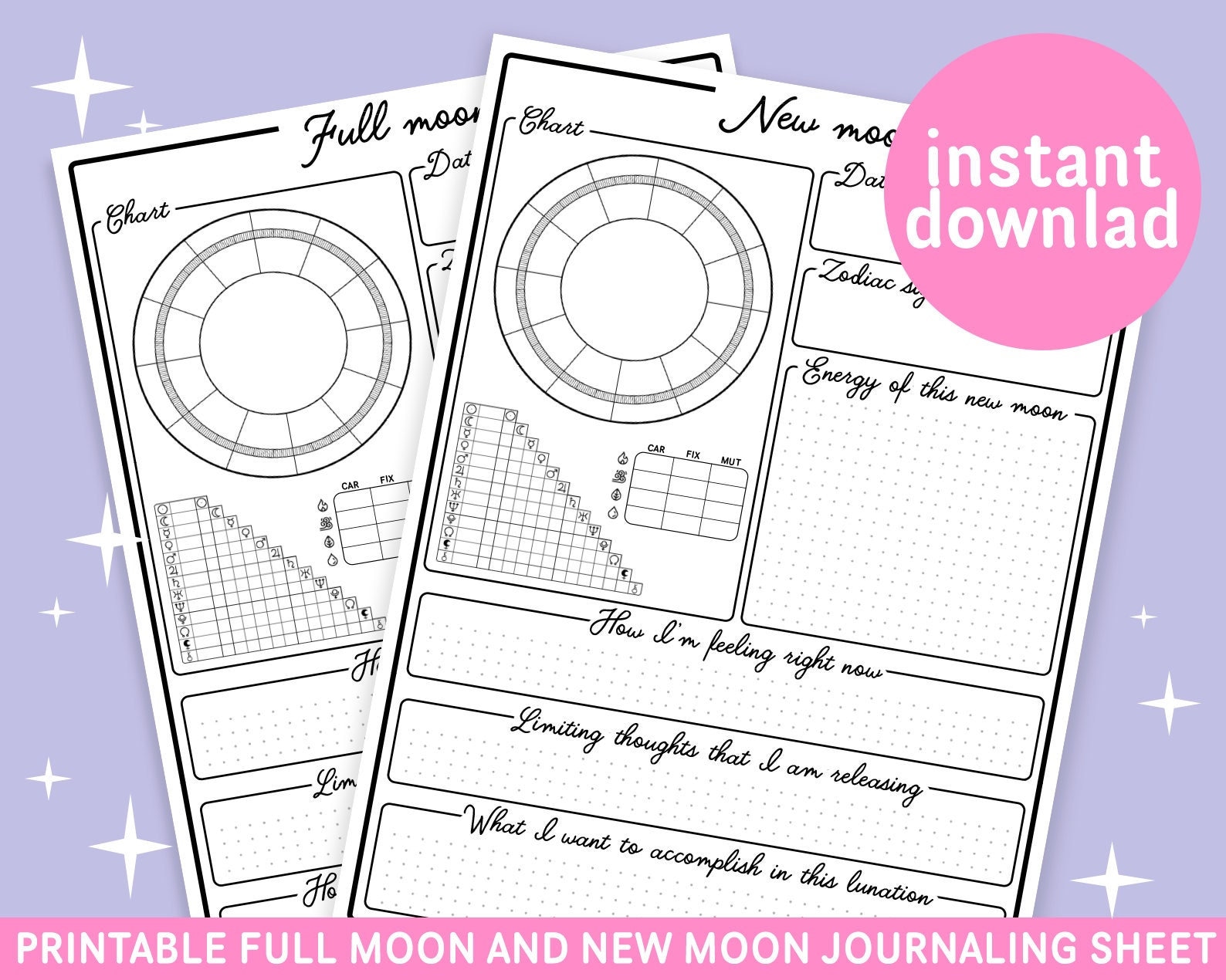 Digital Moon Journal Sheet for New Moon and Full Moon, Printable ...