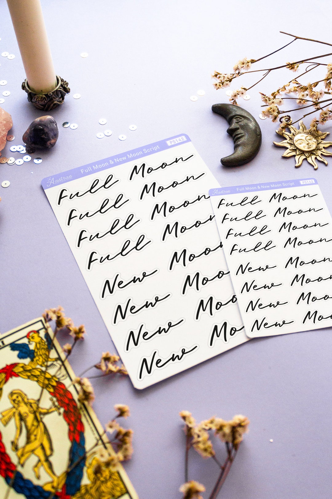 New Moon and Full Moon Script, Cursive Text Stickers, Grimoire Stickers, Witch Planner Stickers ...