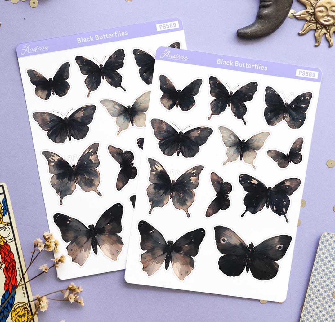Black Butterfly Stickers, Gothic Moth Stickers, Dark Aesthetic ...