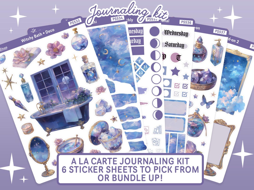 Witchy Bath Journaling Sticker Kit, Self Care Planner Stickers, Moonlit ...