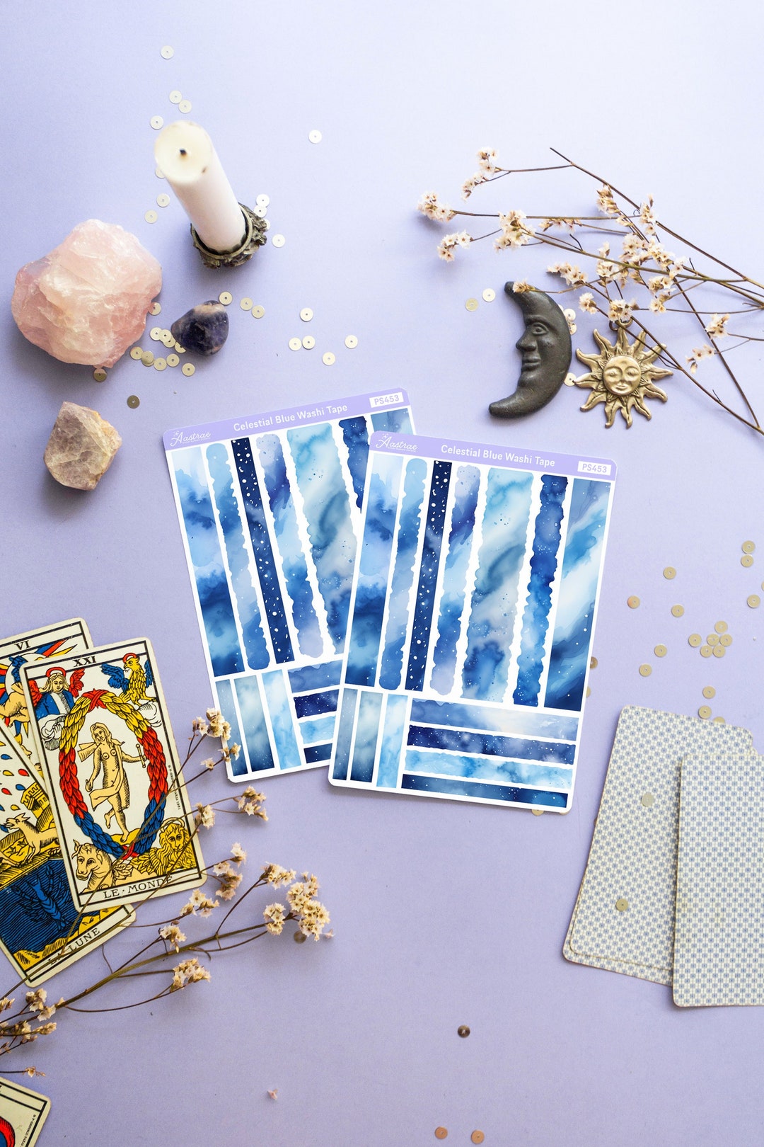 Blue Watercolor Washi Sticker Sheet, Blue Washi Tape Sticker Sheet ...