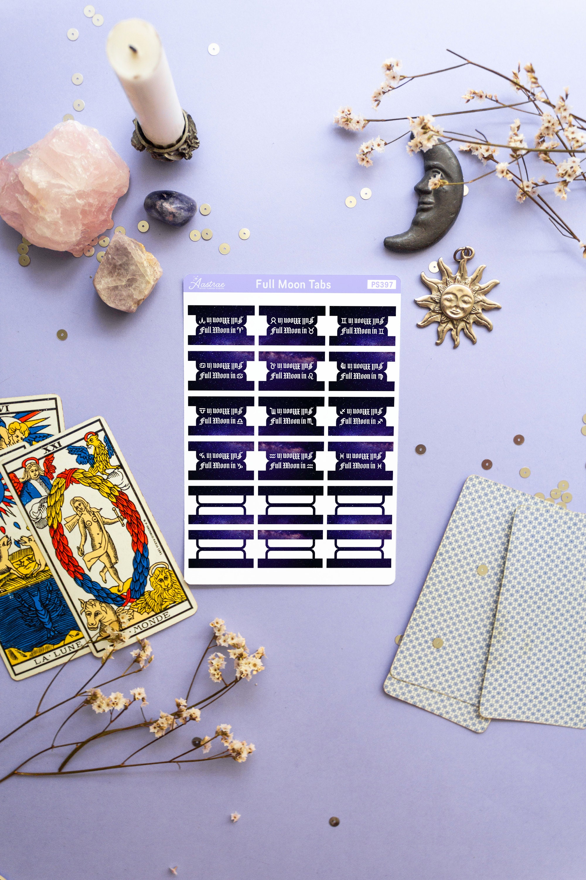 Full Moon Tabs for Moon Journaling, Astrology Notebook Tabs Sticker ...