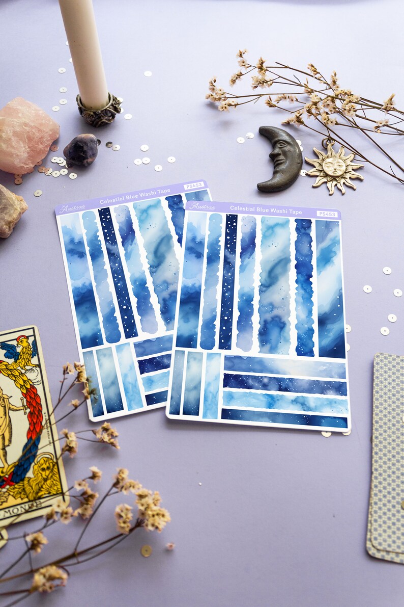 Blue Watercolor Washi Sticker Sheet, Blue Washi Tape Sticker Sheet ...