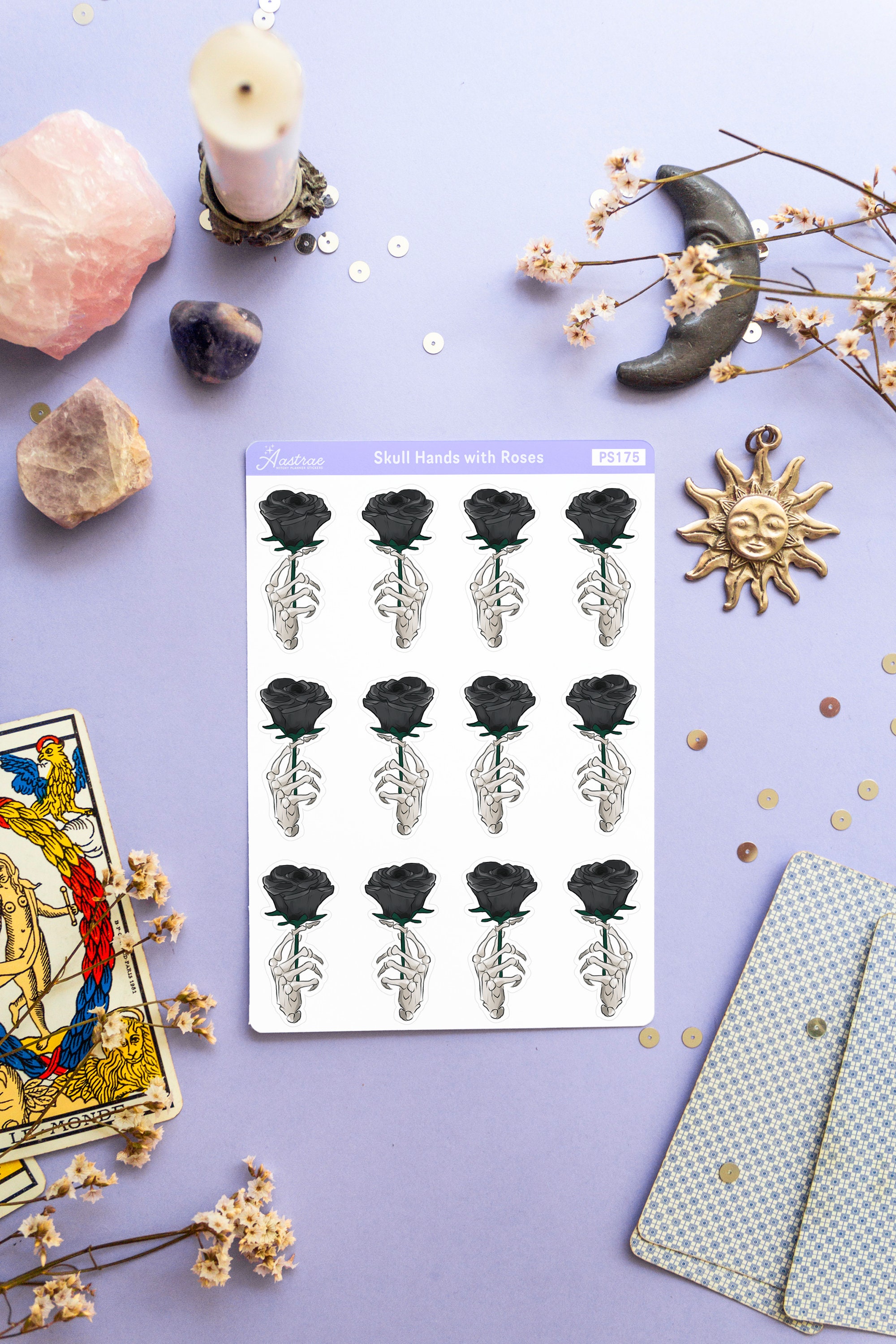 Goth Planner Stickers, Skull Hands Holding Roses Stickers, Gothic ...