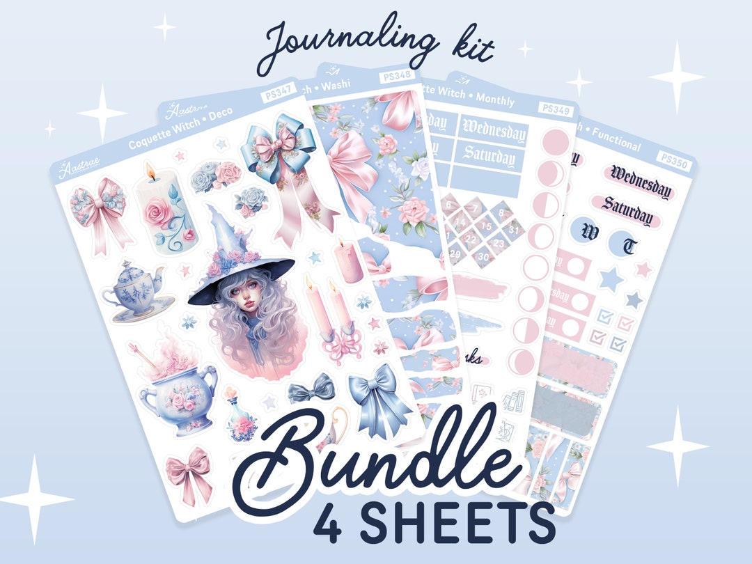 Coquette Witch Sticker Sheet Bundle, Coquette Aesthetic Planner ...
