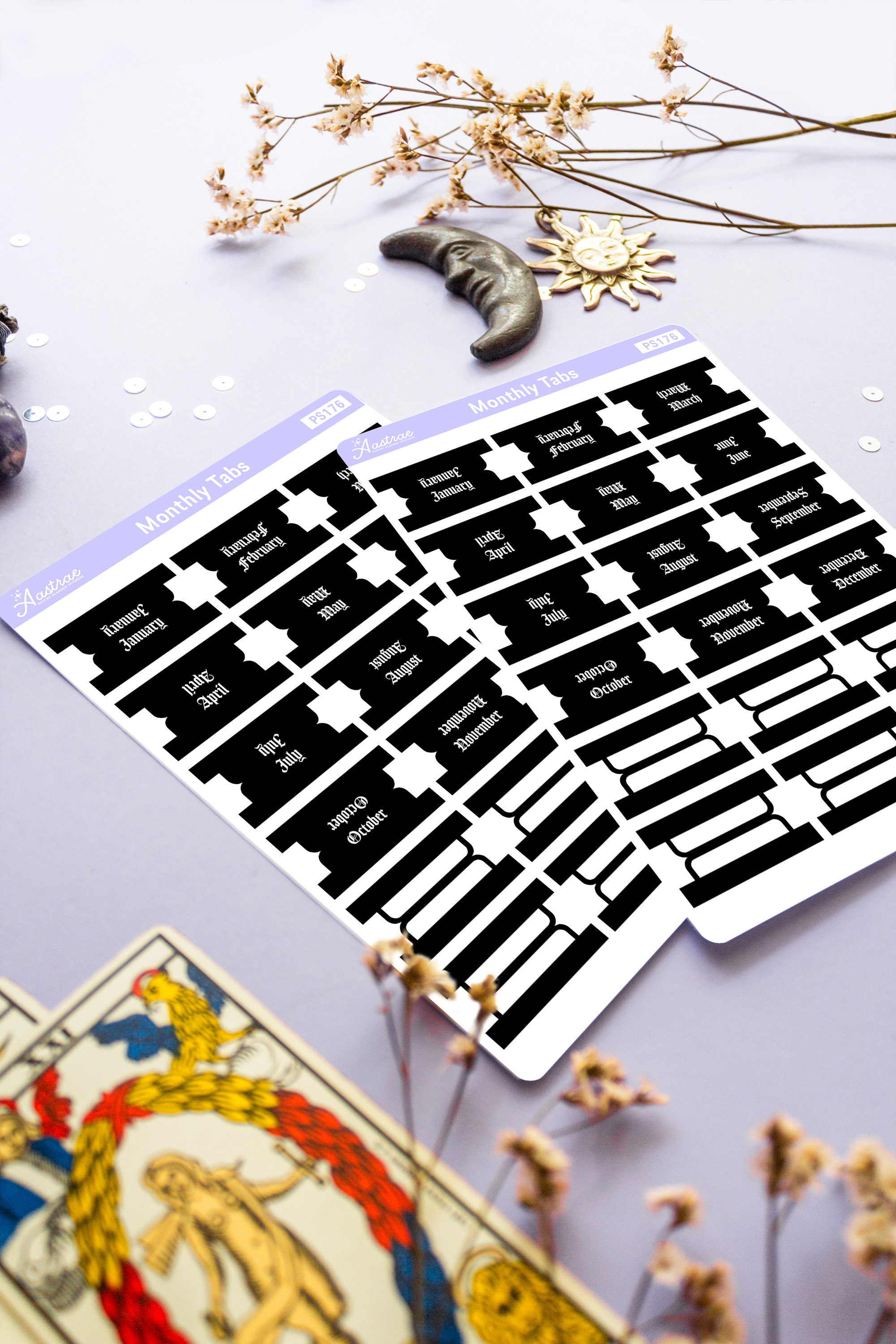 Goth Month Tabs for Planner, Monthly Tabs Stickers, Black Tab Divider ...