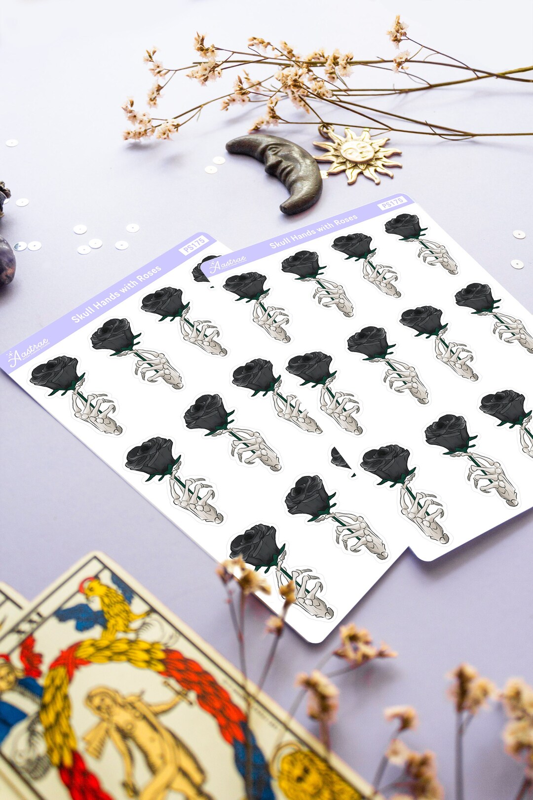 Goth Planner Stickers, Skull Hands Holding Roses Stickers, Gothic ...