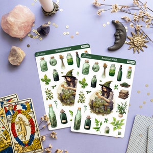 Green Witch Sticker Sheet, Herbal Witch Planner Stickers, Herbalism ...