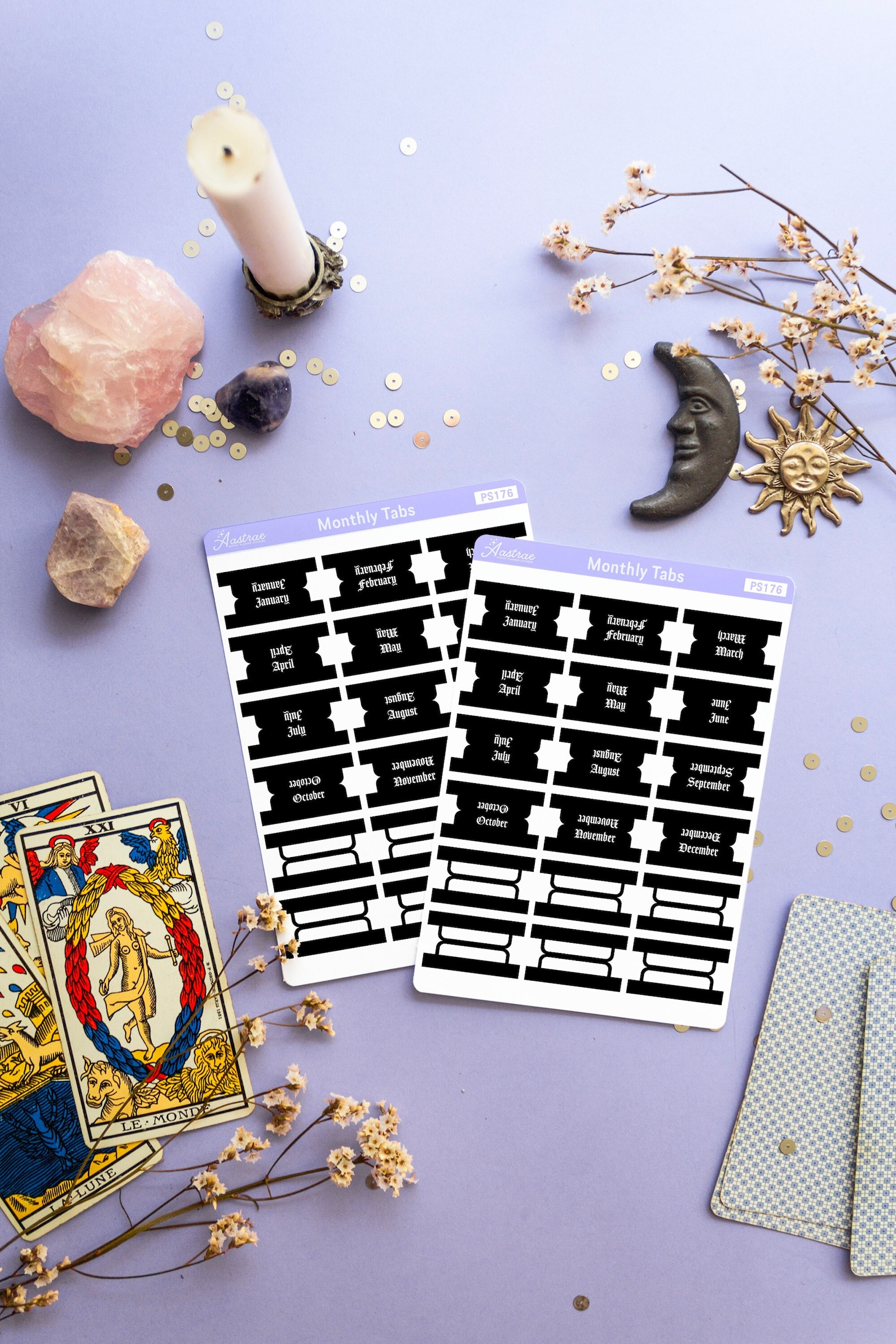 Goth Month Tabs for Planner, Monthly Tabs Stickers, Black Tab Divider ...
