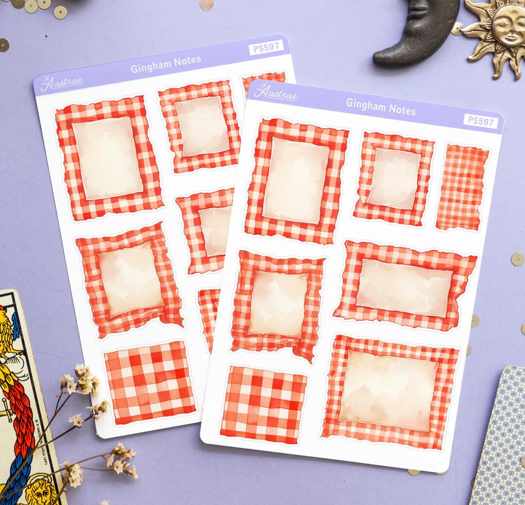 Gingham Notes Stickers, Vintage Picnic Planner Labels, Country ...