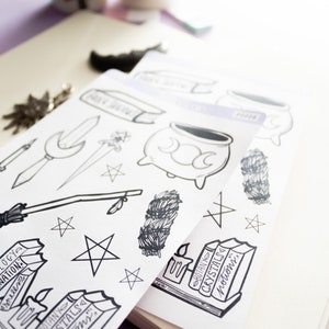 Witchy Stickers for Planners, Grimoire Book of Shadows Stickers, Pagan ...