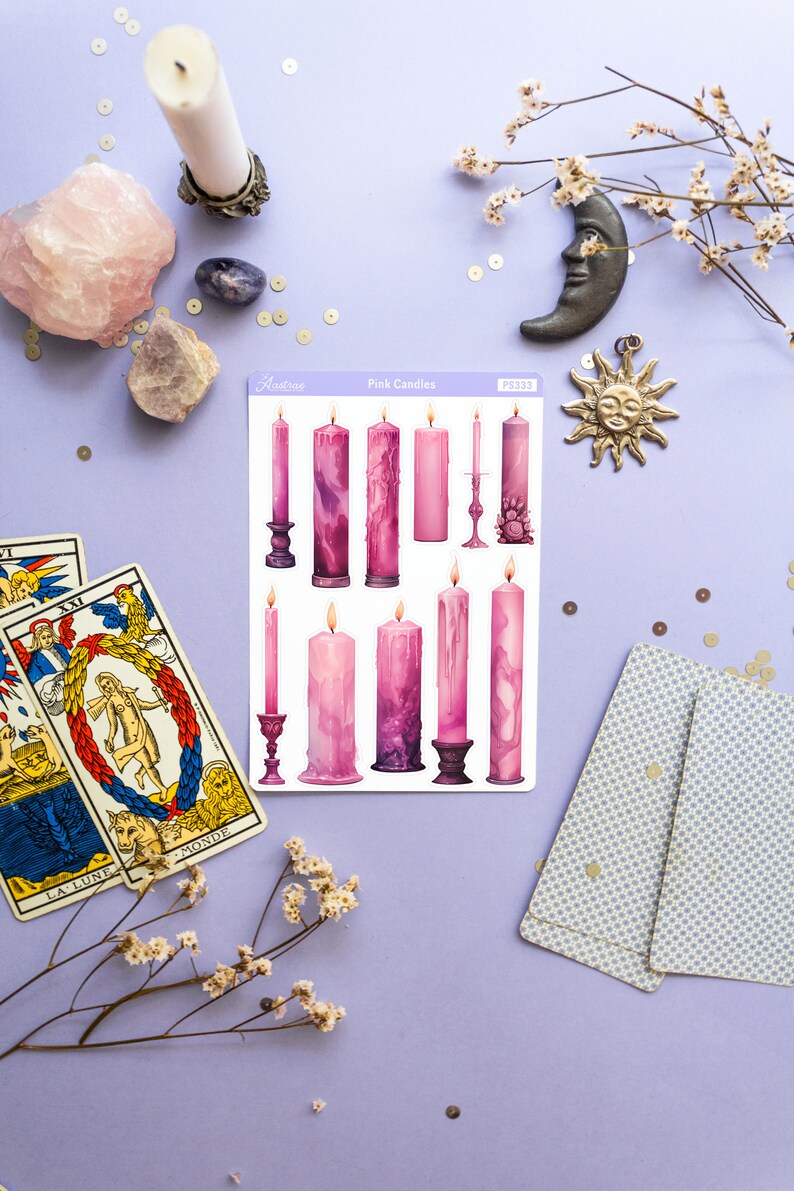 Pink Candle Witch Sticker Sheet, Love Witchcraft Stickers for Planner ...