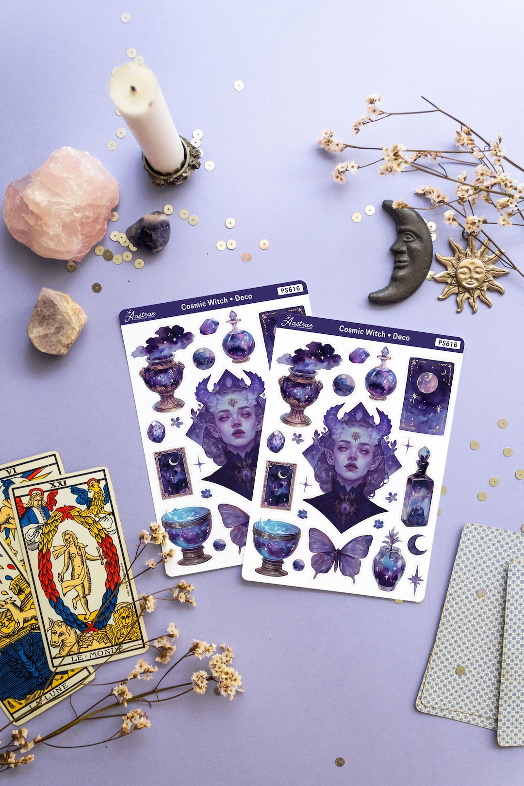 Cosmic Witch Planner Sticker Sheet, Fantasy Bujo Deco Stickers, Reading ...