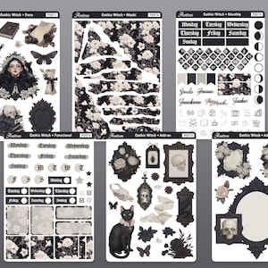 Goth Witch Planner Sticker Sheet Kit, Witchy Bujo Stickers, Gothic ...
