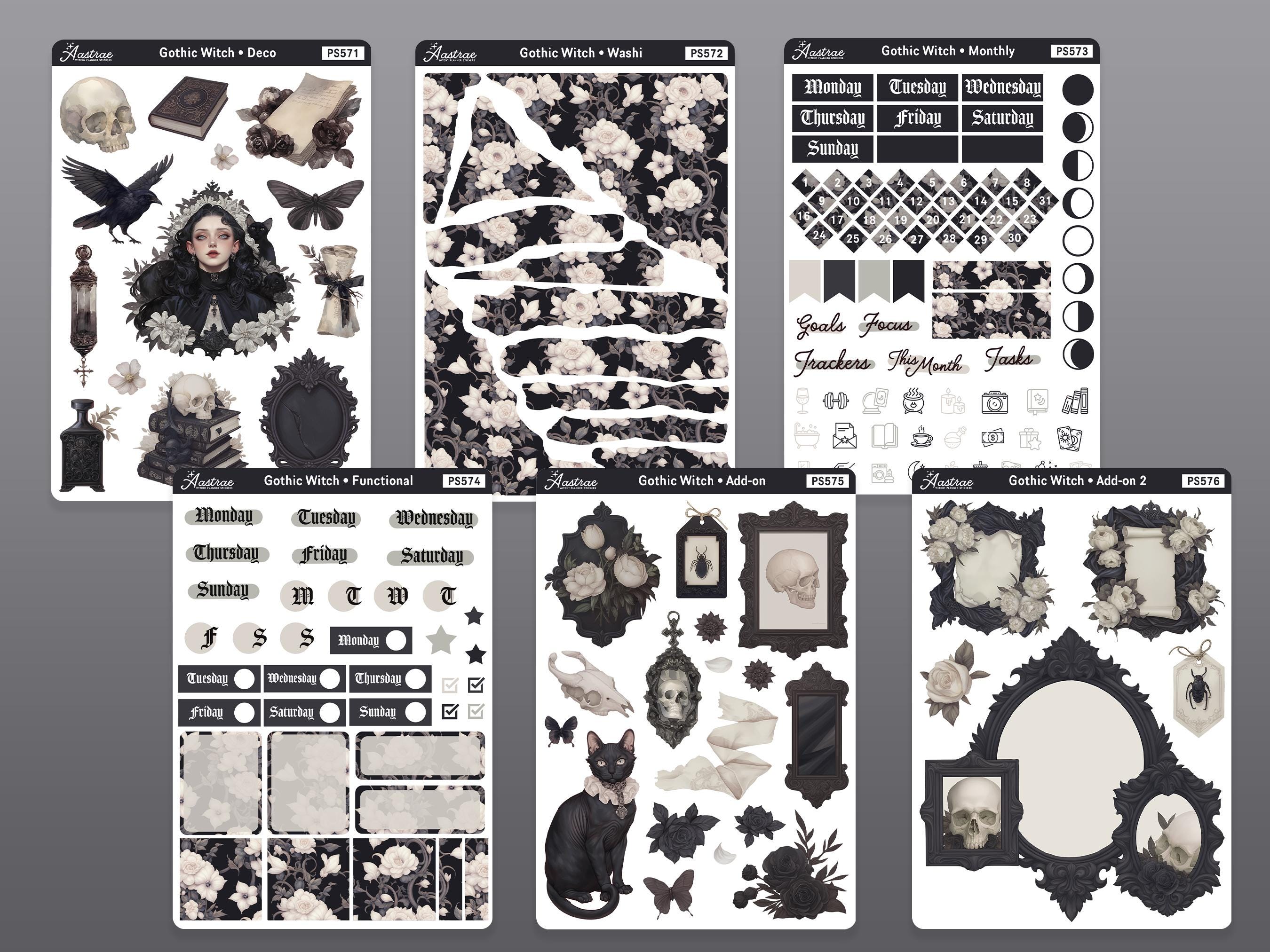 Goth Witch Planner Sticker Sheet Kit, Witchy Bujo Stickers, Gothic ...