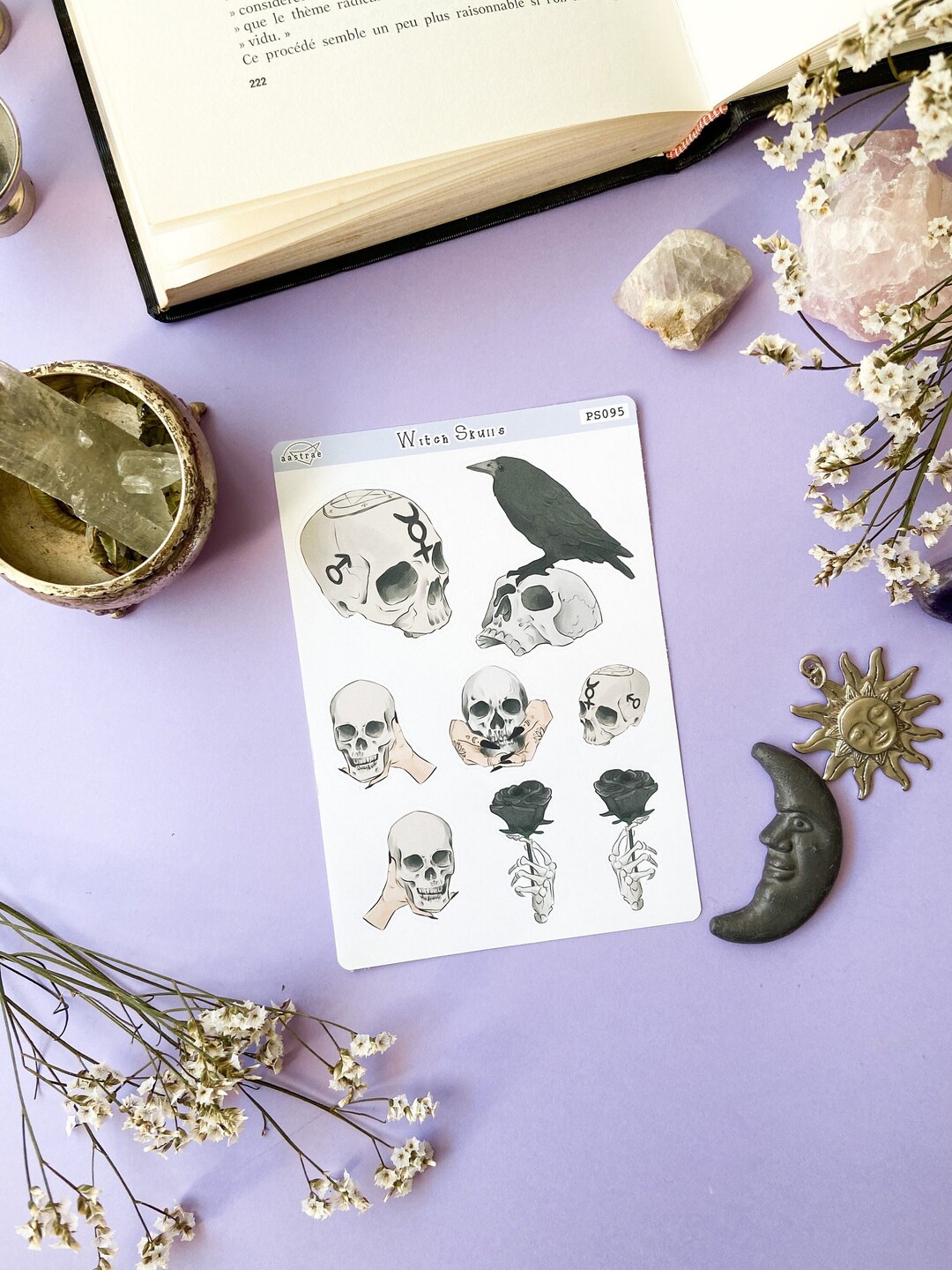 Skull Sticker Sheet, Witch Skull Planner Sticker, Goth Planner Sticker ...