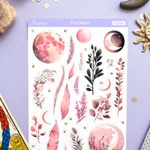Pink Moon Planner Stickers, Pink Full Moon Stickers for Planner, Pagan ...