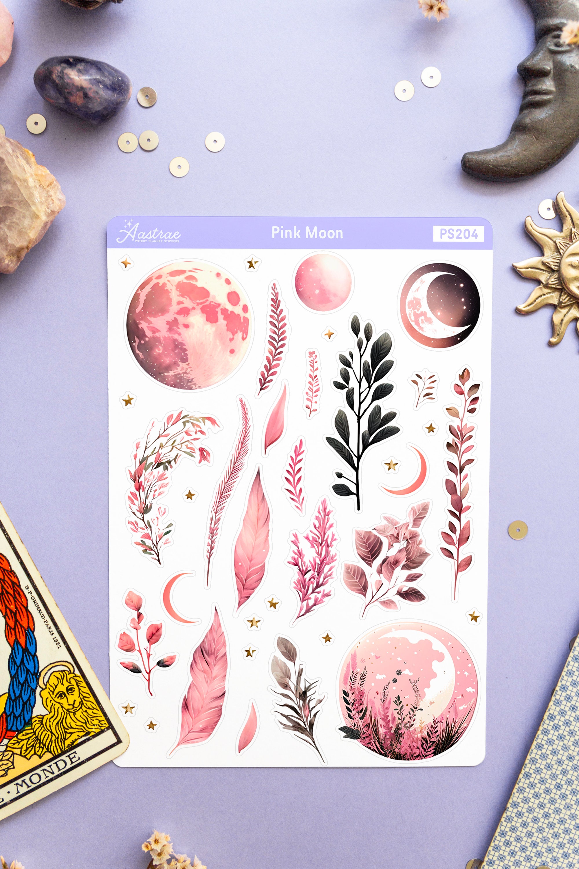 Pink Moon Planner Stickers, Pink Full Moon Stickers for Planner, Pagan ...