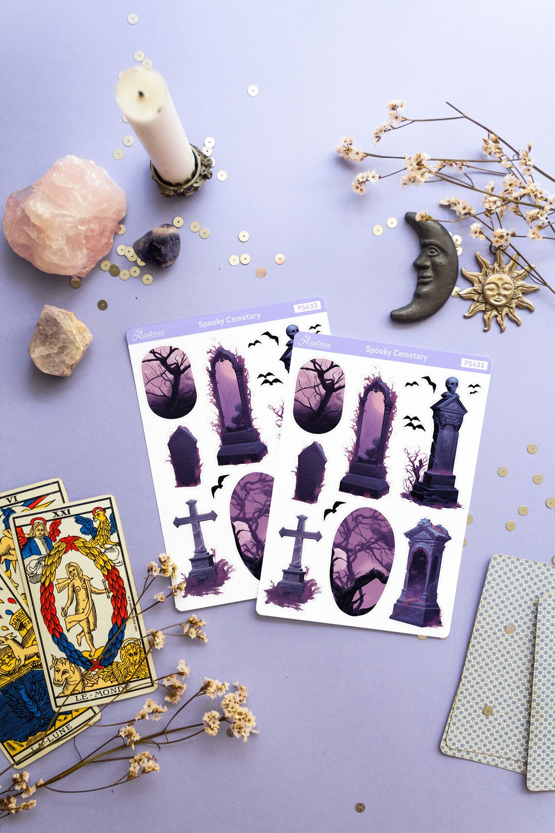 Spooky Cemetary Sticker Sheet, Purple Halloween Planner Stickers ...