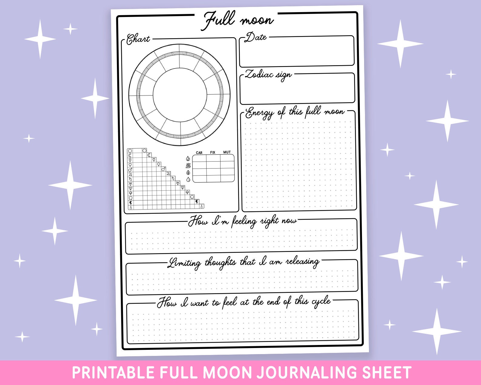 Digital Moon Journal Sheet for New Moon and Full Moon, Printable ...