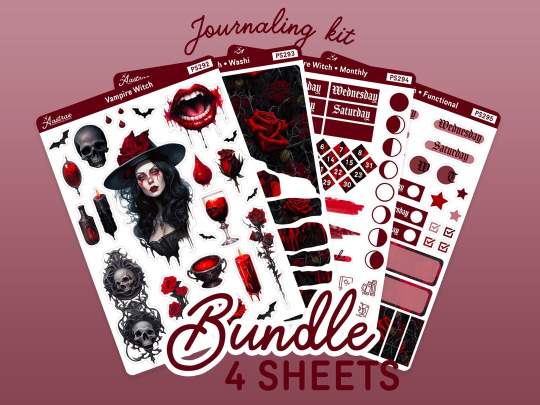 Vampire Stickers Journaling Kit, Vampire Planner Stickers, Halloween ...