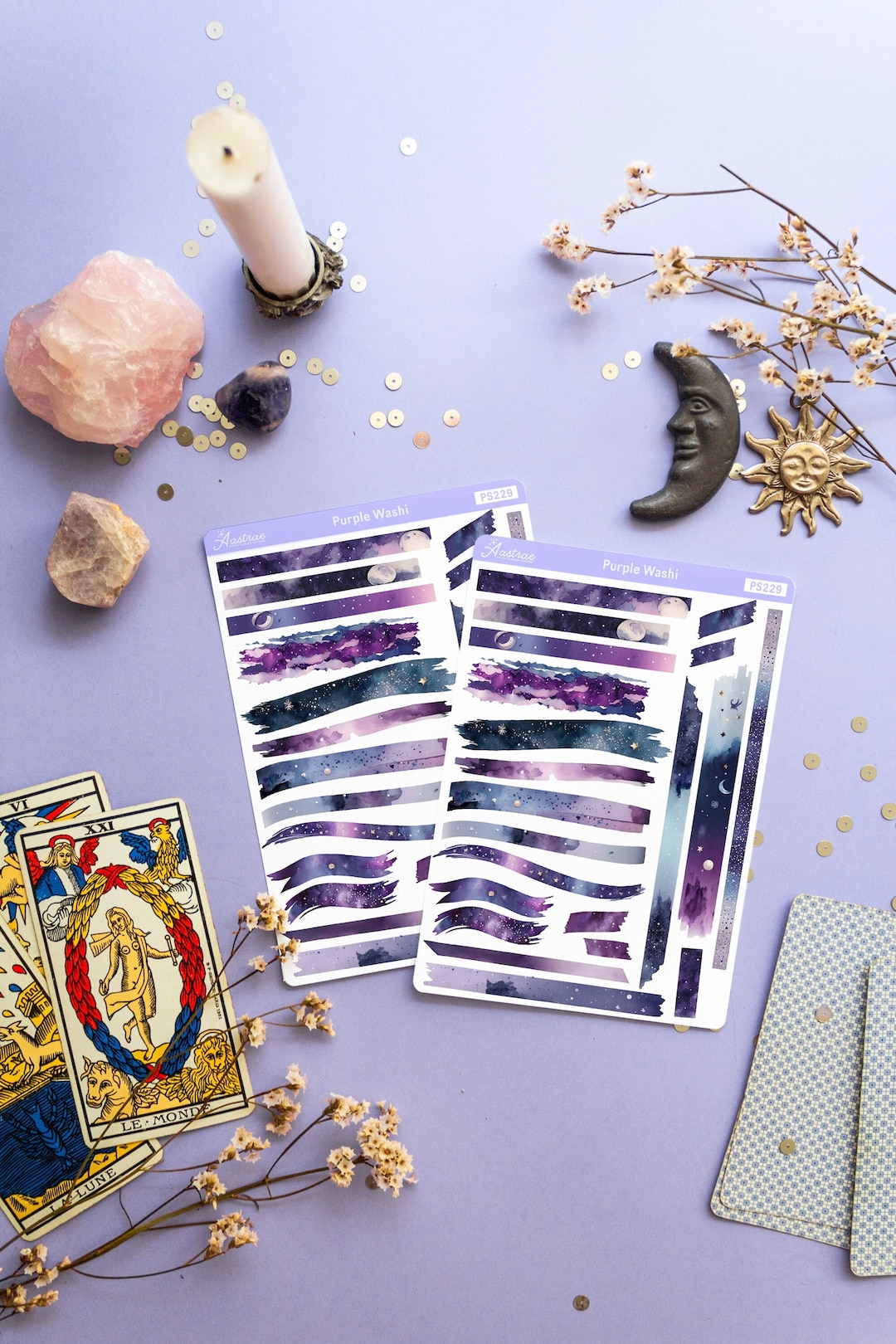 Purple Washi Sticker Sheet, Celestial Washi Stickers, Aesthetic ...