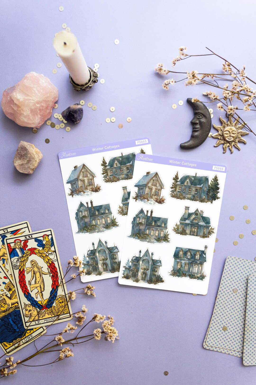 Winter Cottages Stickers, Snowy House Sticker Sheet, Cozy Winter ...