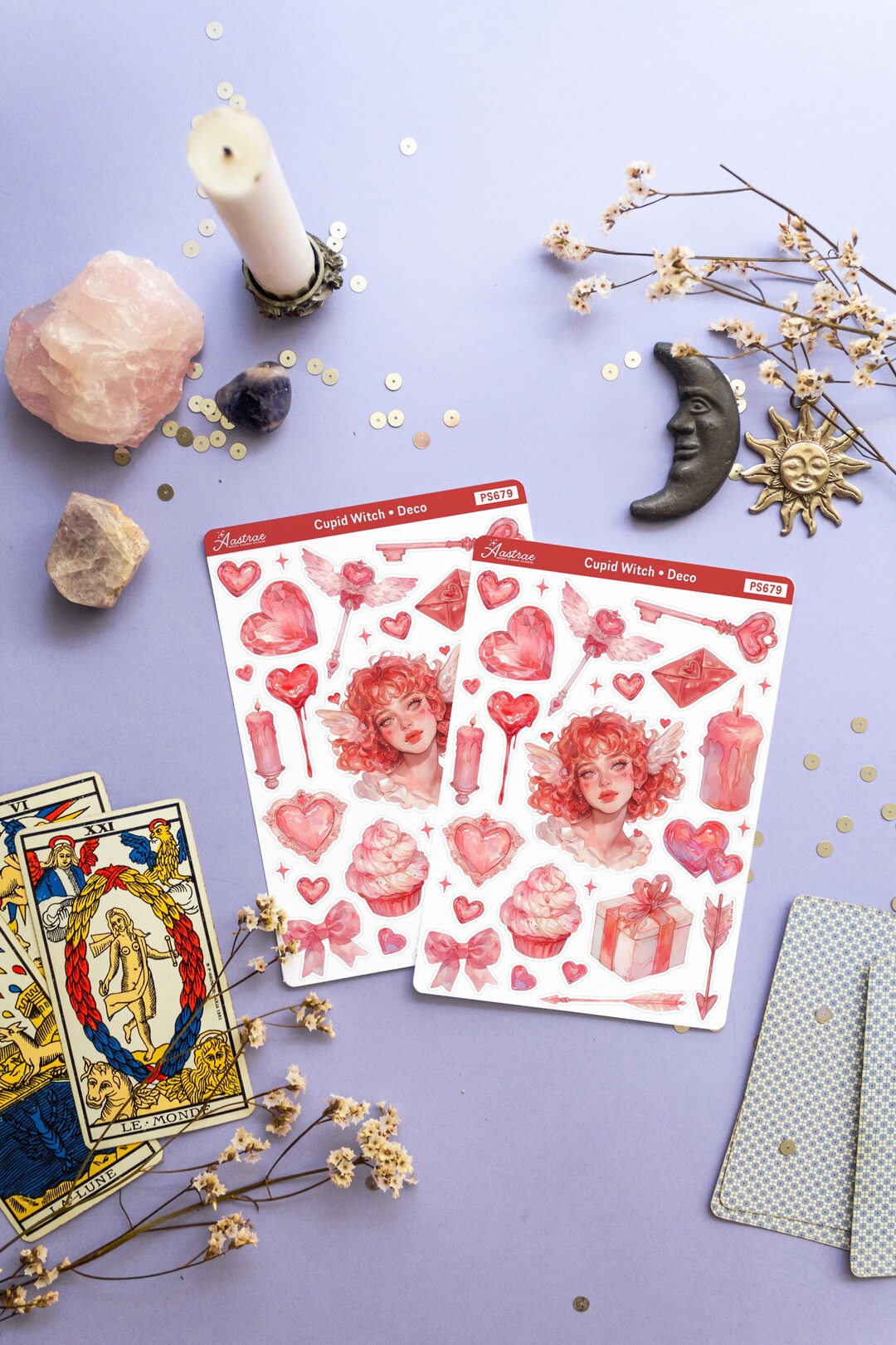 Cupid Witch Deco Stickers, Valentine Witch Planner Stickers, Red Pink ...