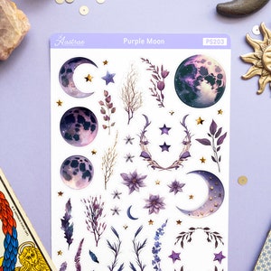 Purple Moon Planner Stickers, Lunar Witch Stickers, Moon Witch Planner ...