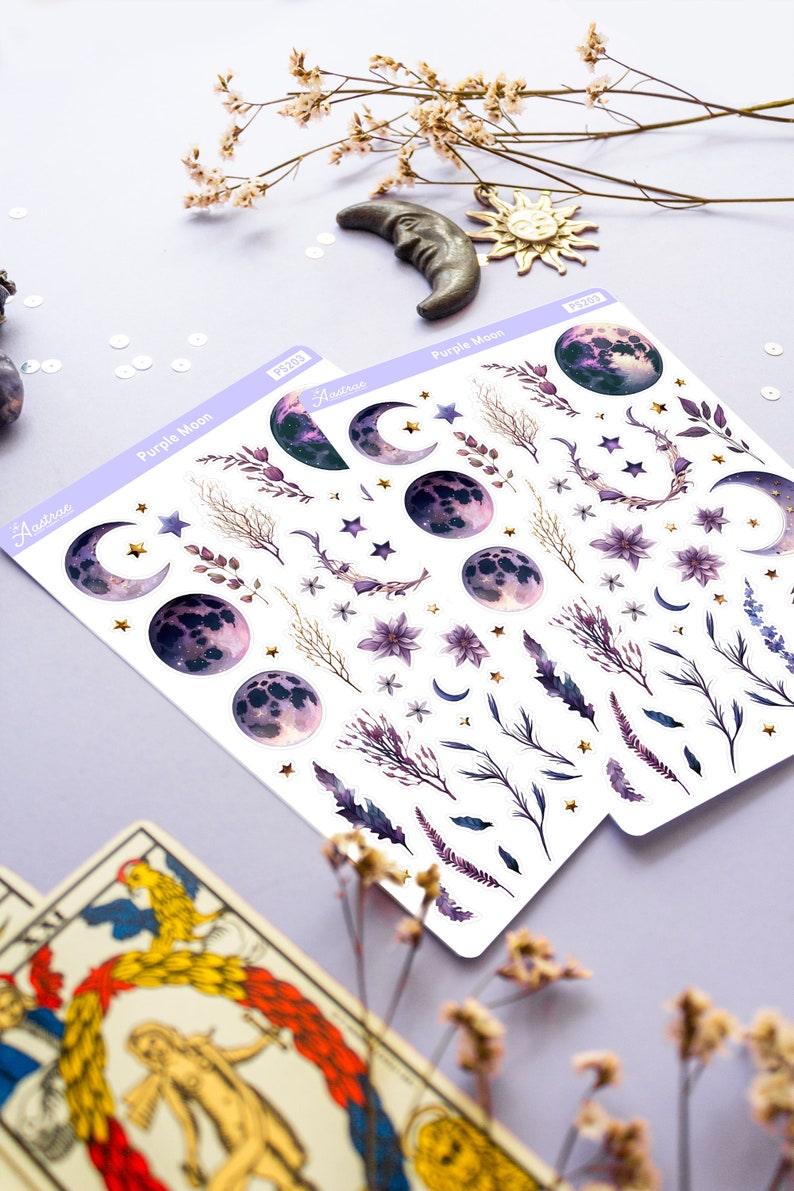Purple Moon Planner Stickers, Lunar Witch Stickers, Moon Witch Planner ...