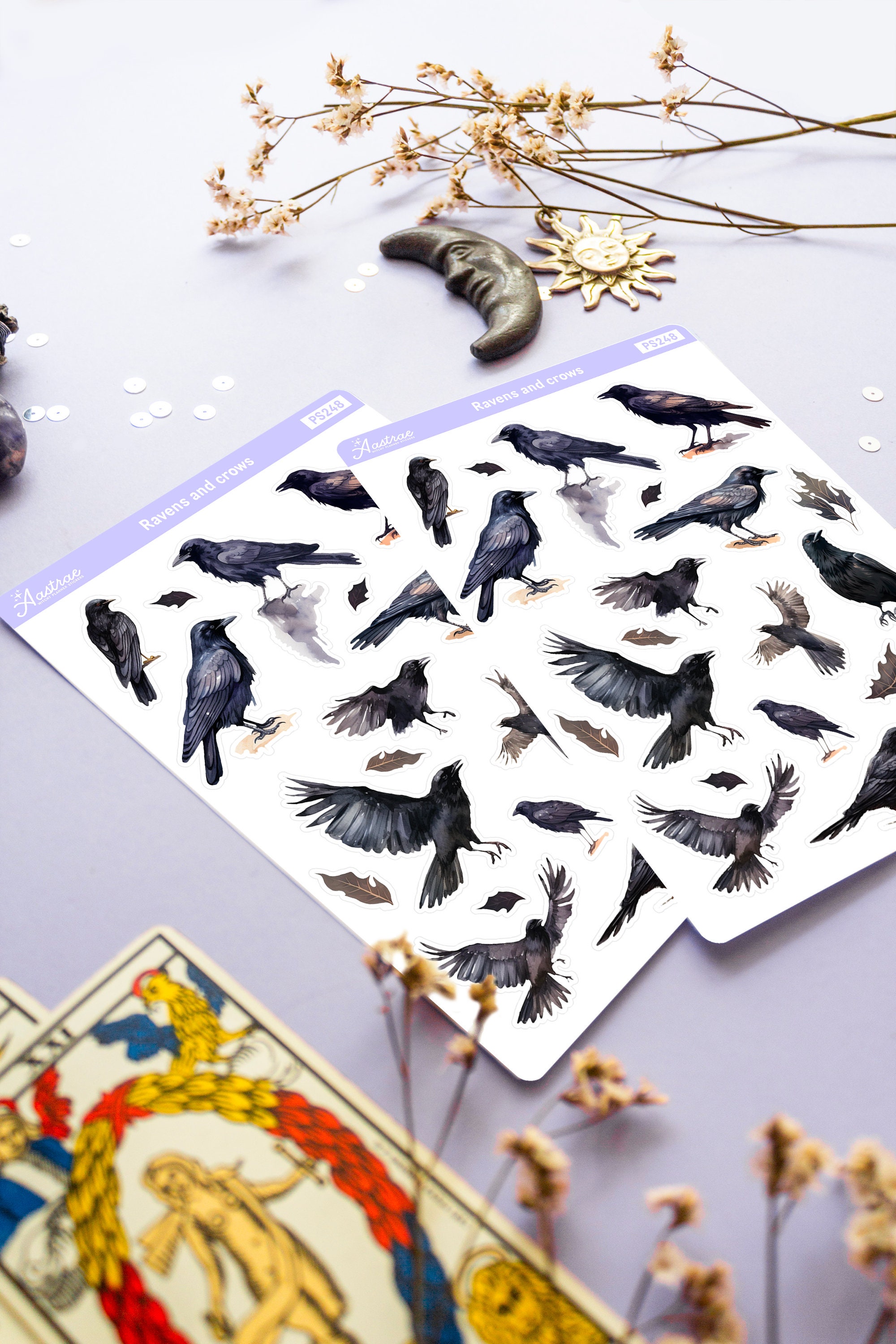 Witch Familiar Crow Stickers for Planner, Raven Stickers, Black Bird ...
