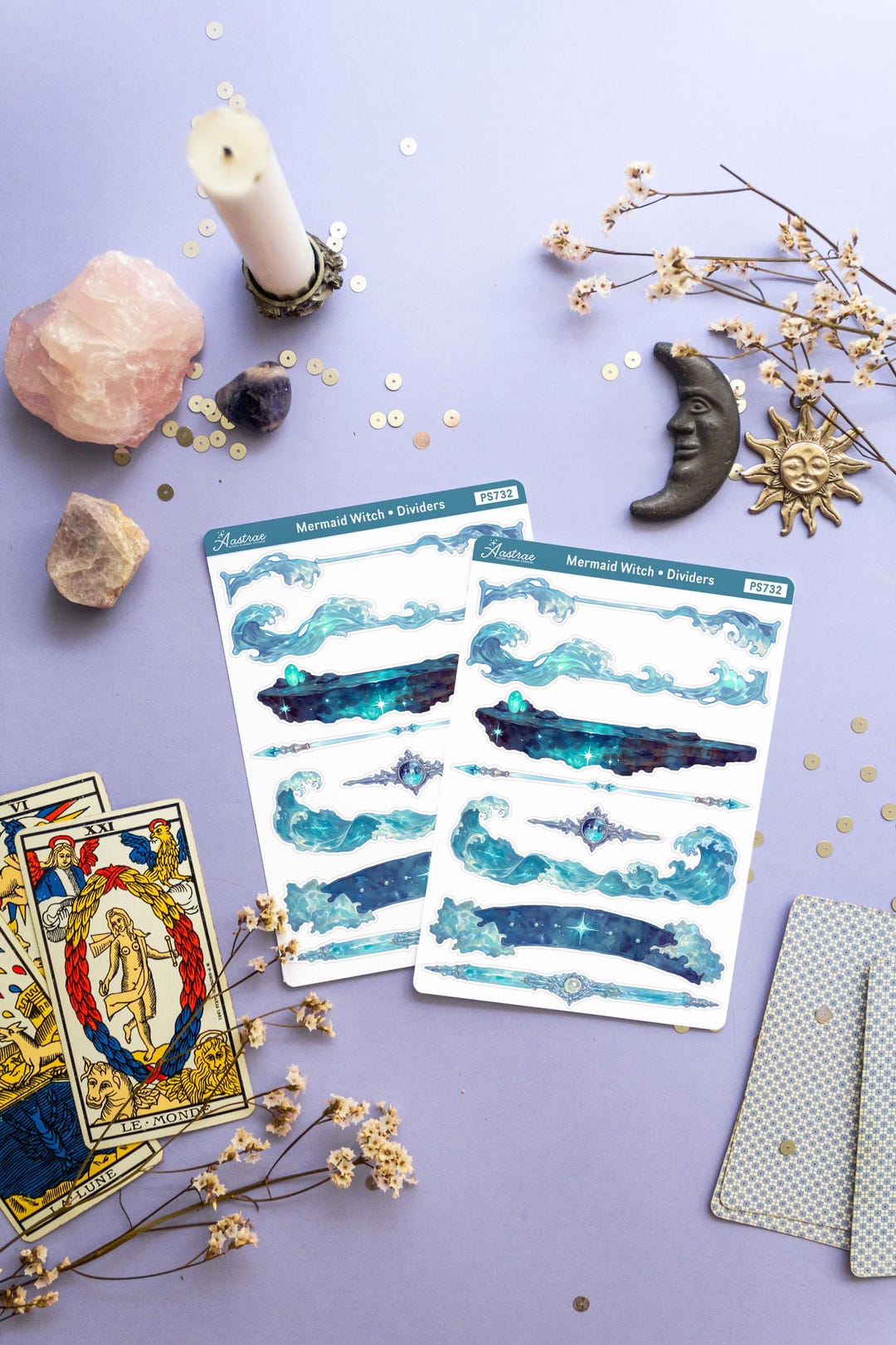 Witchy Wave Divider Stickers, Ocean Mermaid Planner Dividers, Dark ...