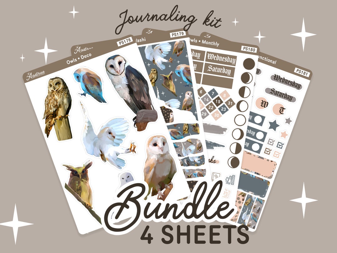 Owl Journal Stickers, Journaling Kit Stickers, Animals Neutral Planner ...