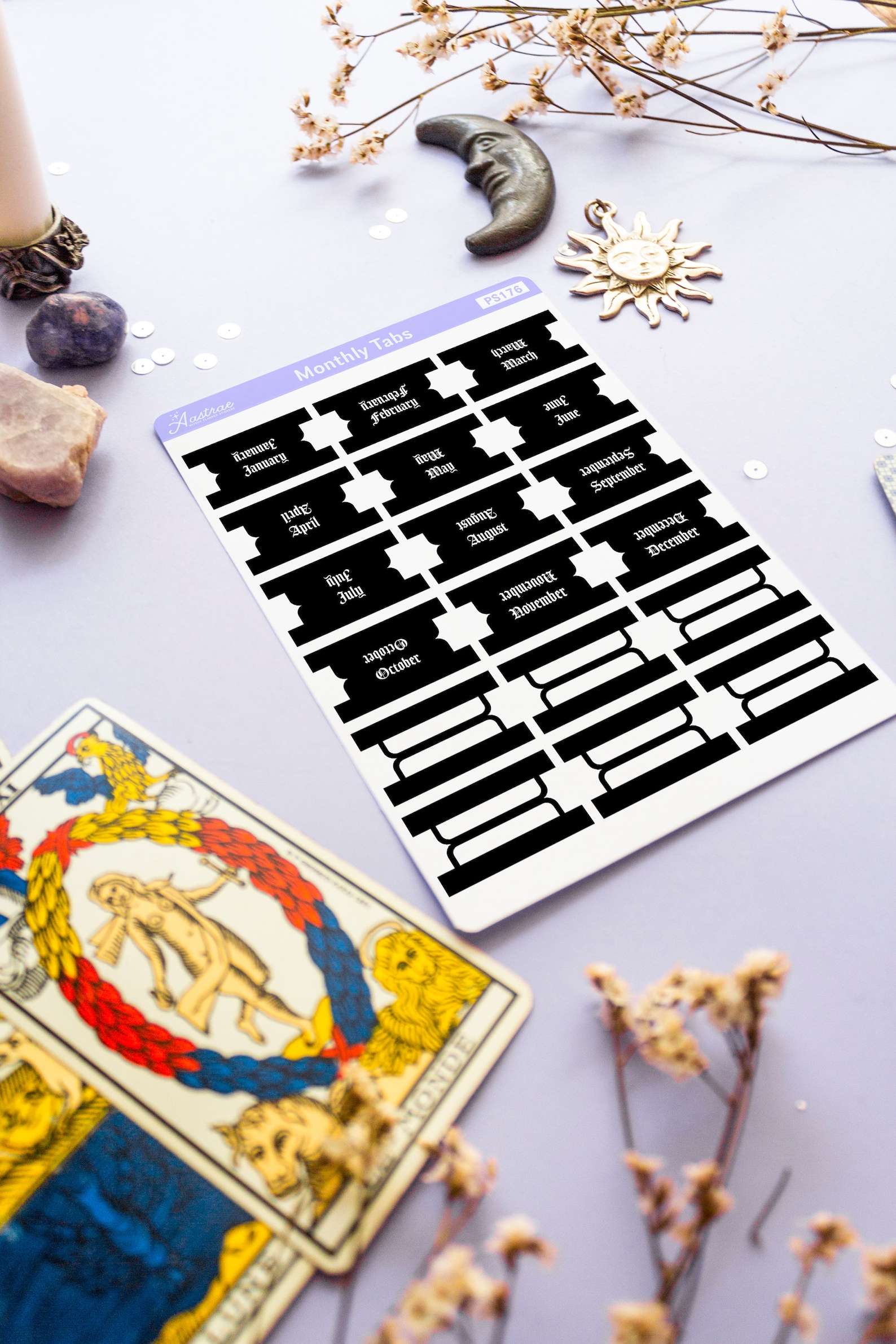 Goth Month Tabs for Planner, Monthly Tabs Stickers, Black Tab Divider ...