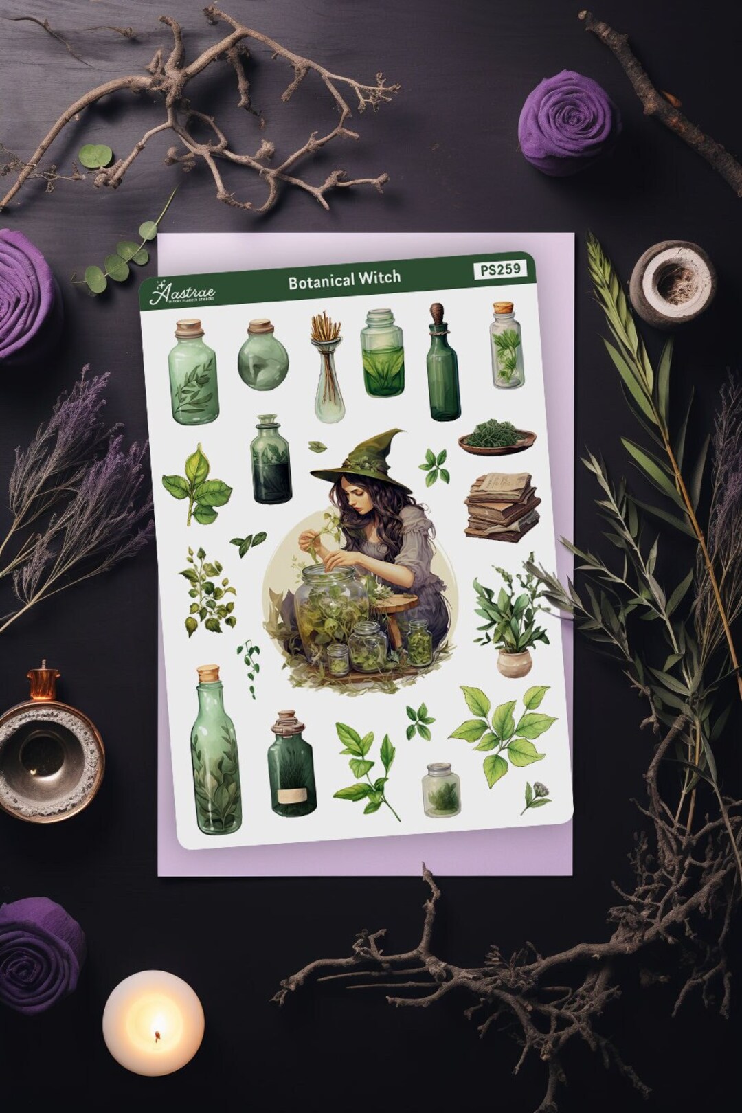 Green Witch Sticker Sheet, Herbal Witch Planner Stickers, Herbalism Stickers, Witchcraft ...