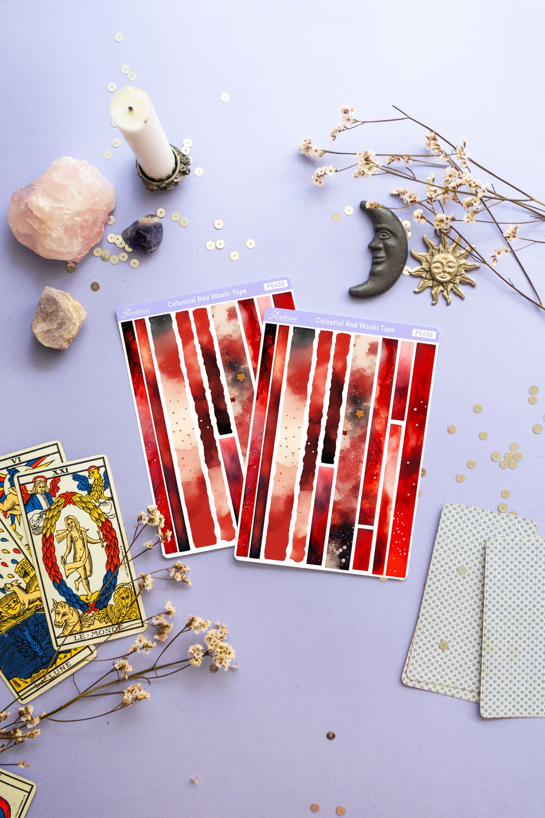 Red Washi Sticker Sheet, Red Washi Tape Sticker Sheet, Watercolor Deco ...