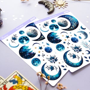 Blue Moon Planner Stickers, Lunar Witch Stickers, Moon Witch Planner ...