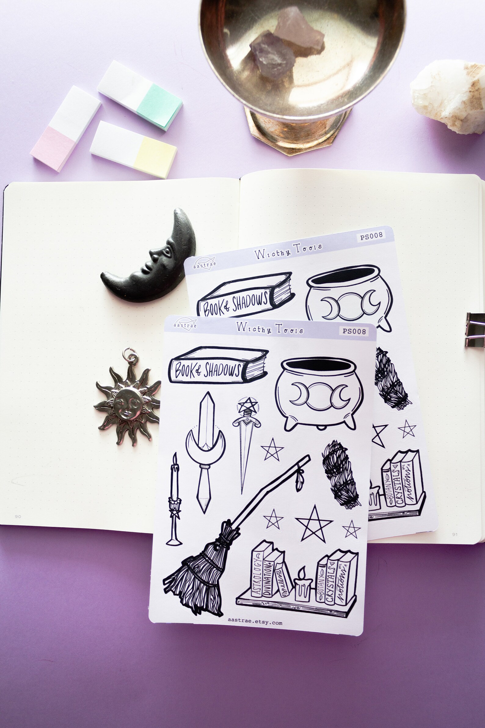 Witchy Stickers for Planners, Grimoire Book of Shadows Stickers, Pagan ...